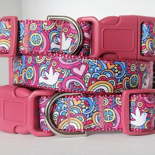Dog Collar and optional Leash Set Groovy Peace Dog Collar | Etsy