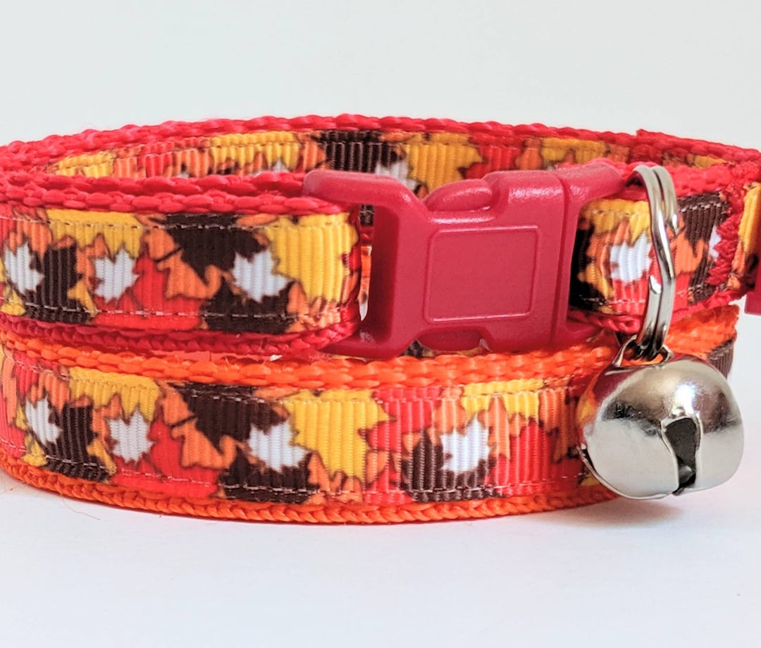 Autumn Cat Collar - Fall Kitten Collar With Colorful Leaves - Red ...