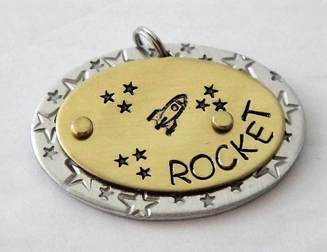 Dog Tag - Rocket Pet ID Tag - Spaceship Dog Tag - Big Dog Tag - Round ...