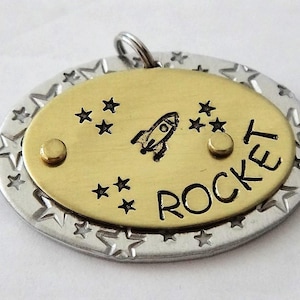 Dog Tag - Rocket Pet ID Tag - Spaceship Dog Tag - Big Dog Tag - Round ...