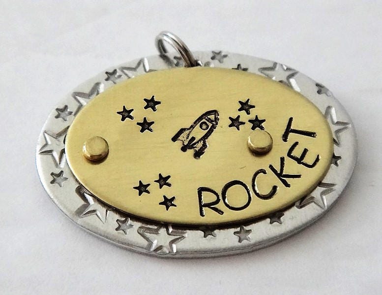 Dog Tag - Rocket Pet ID Tag - Spaceship Dog Tag - Big Dog Tag - Round ...