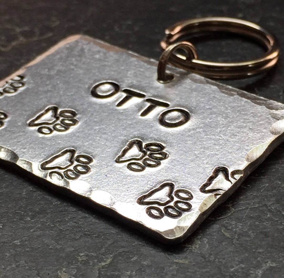 Large Dog Tag With Paw Prints- Hand Stamped Pet ID Tag - Big Dog Tag ...