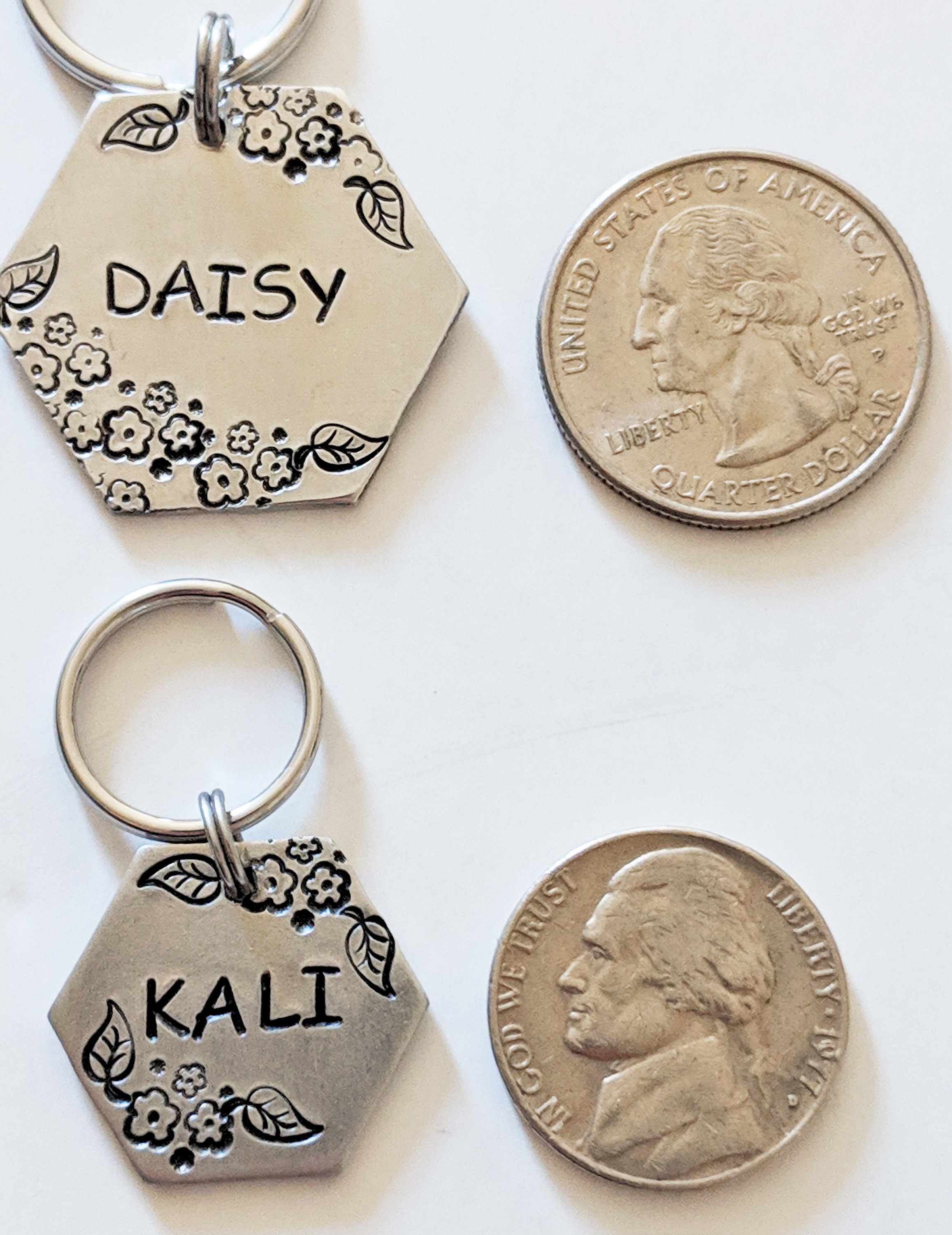 Girl Dog Tag - Girl Cat Tag - Hexagon Dog Tag With Flowers Available in ...