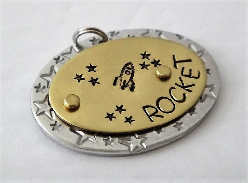 Dog Tag - Rocket Pet ID Tag - Spaceship Dog Tag - Big Dog Tag - Round ...