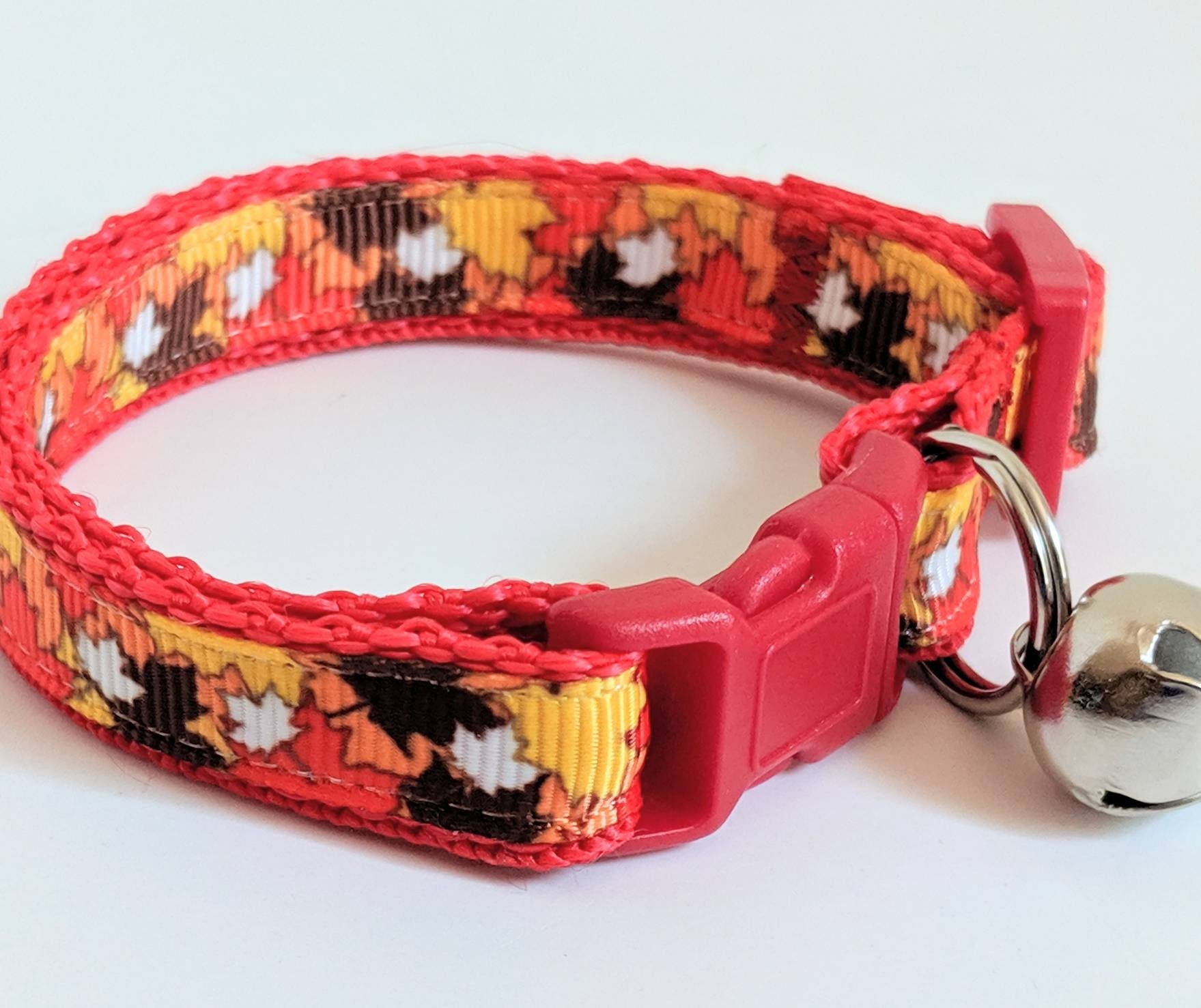 Autumn Cat Collar - Fall Kitten Collar With Colorful Leaves - Red ...