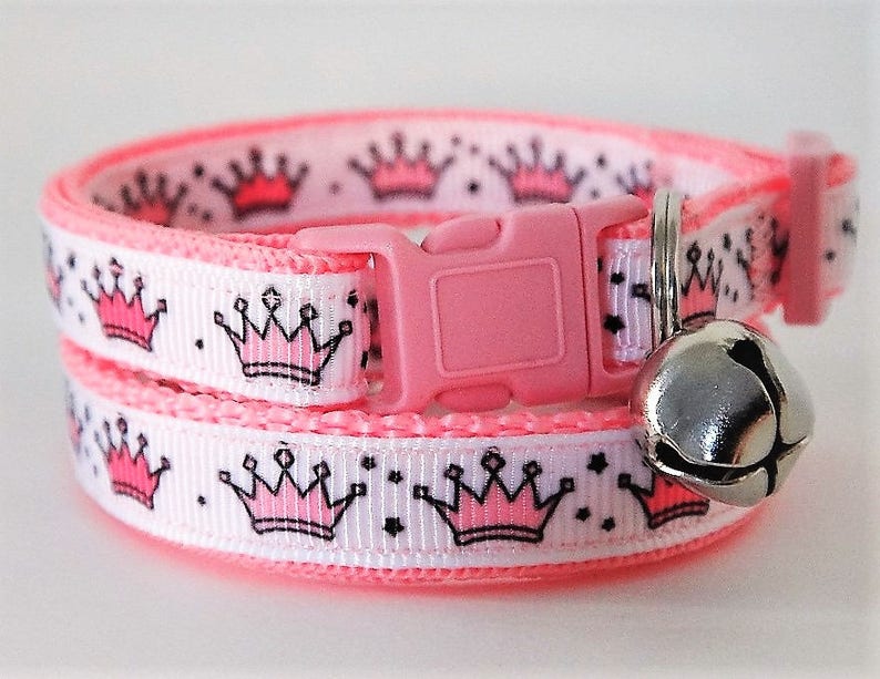 Cat Collar - Kitten Collar - Pink Princess Cat Collar With Tiaras-girl ...