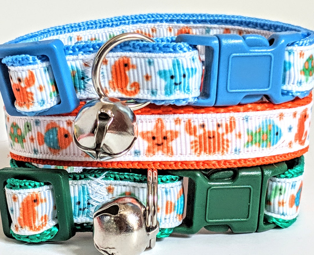 Cat or Kitten Collar With Colorful Sea Creatures Fish, Crab, Seahorse ...