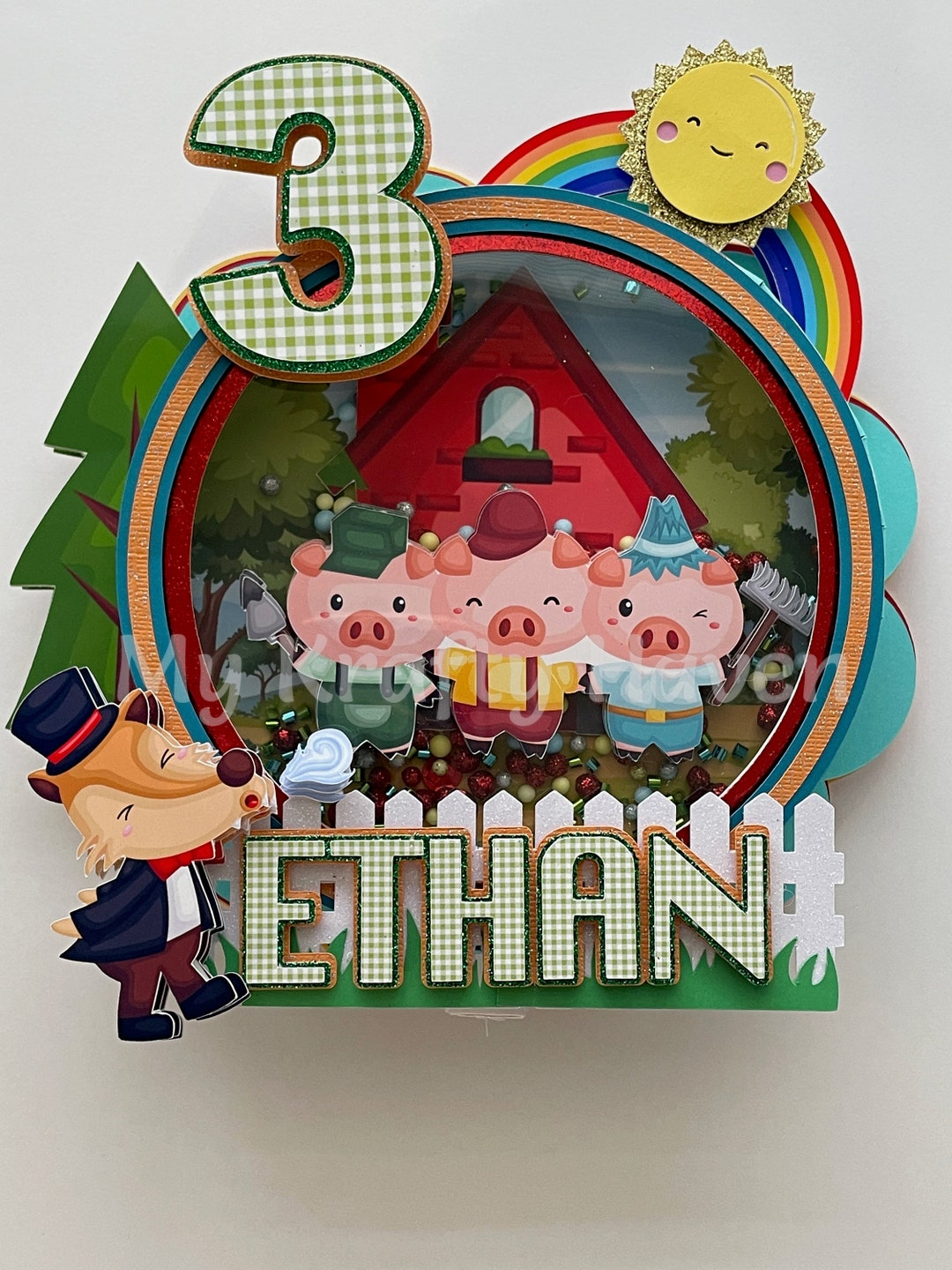 3 Little Pigs Cake Topper With Light and Shaker/birthday Party/cake ...