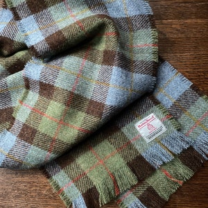 Harris Tweed Scarf Pure Wool Macleod Green Blue Chocolate Brown Check ...
