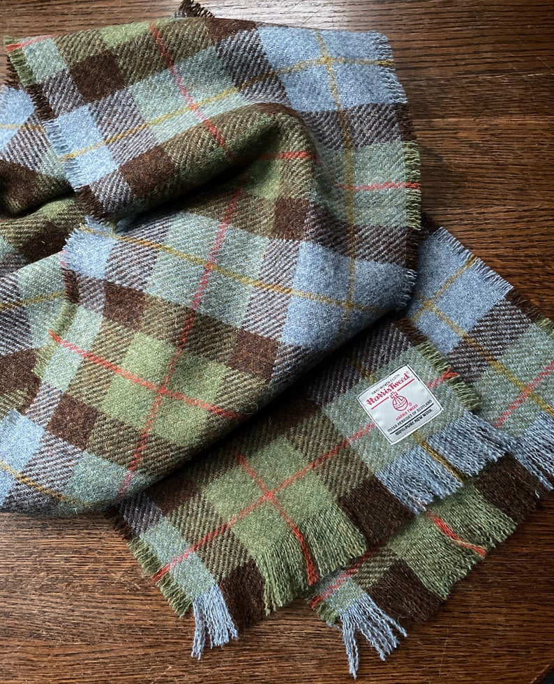 Harris Tweed Scarf Pure Wool Macleod Green Blue Chocolate Brown Check ...