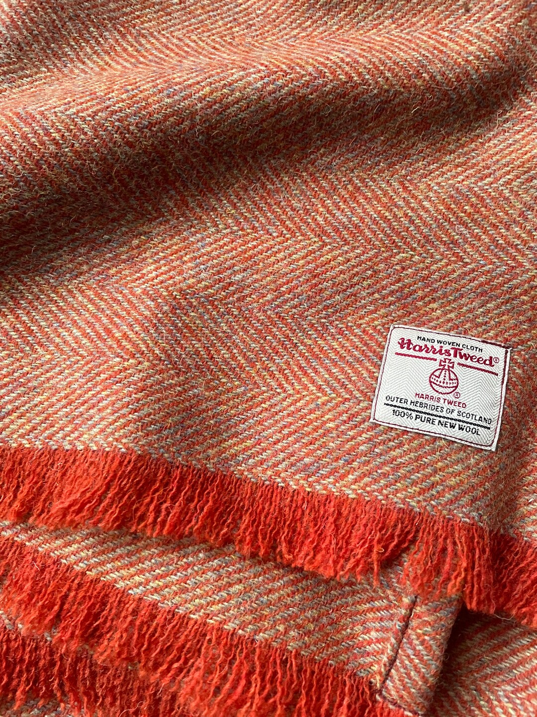 Harris Tweed Throw Blanket 160x100cm 63x40 Orange Herringbone FINISHED ...