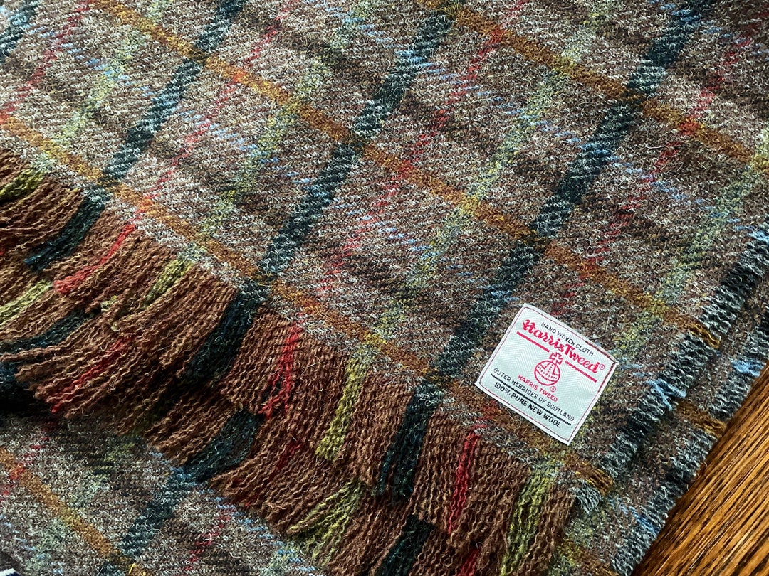 Harris Tweed Scarf Shawl Wrap Grey Charcoal Chocolate Brown Black ...
