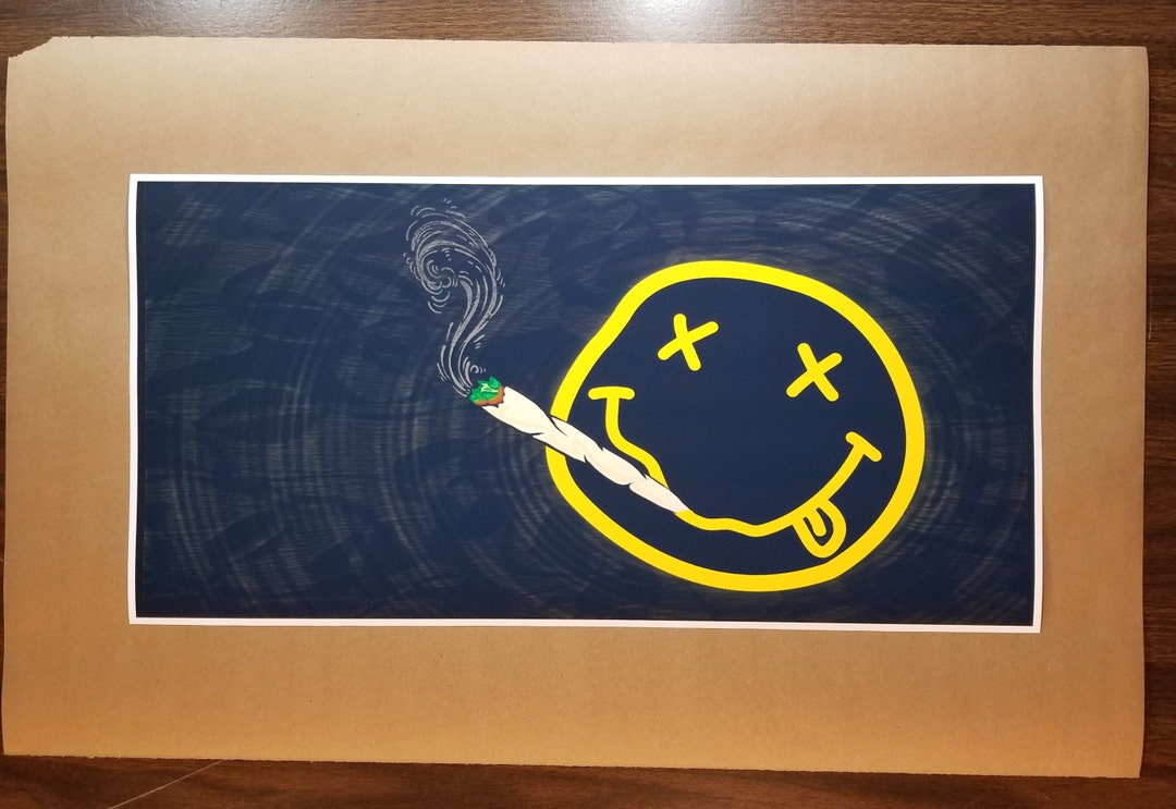 Smiley Face Weed Poster 12 X 24 Nirvana Band Bleach Pot Trip Dorm Room ...
