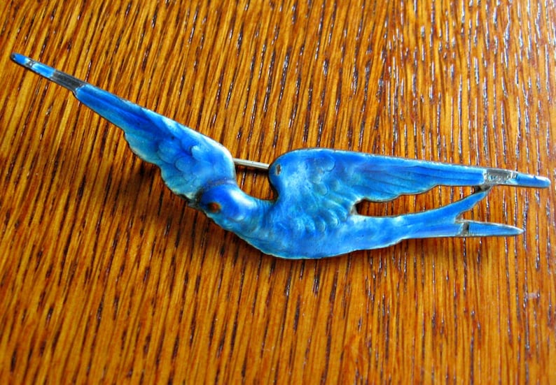 Antique Victorian Enamel Bird Pin Blue Enamel Swallow Brooch | Etsy