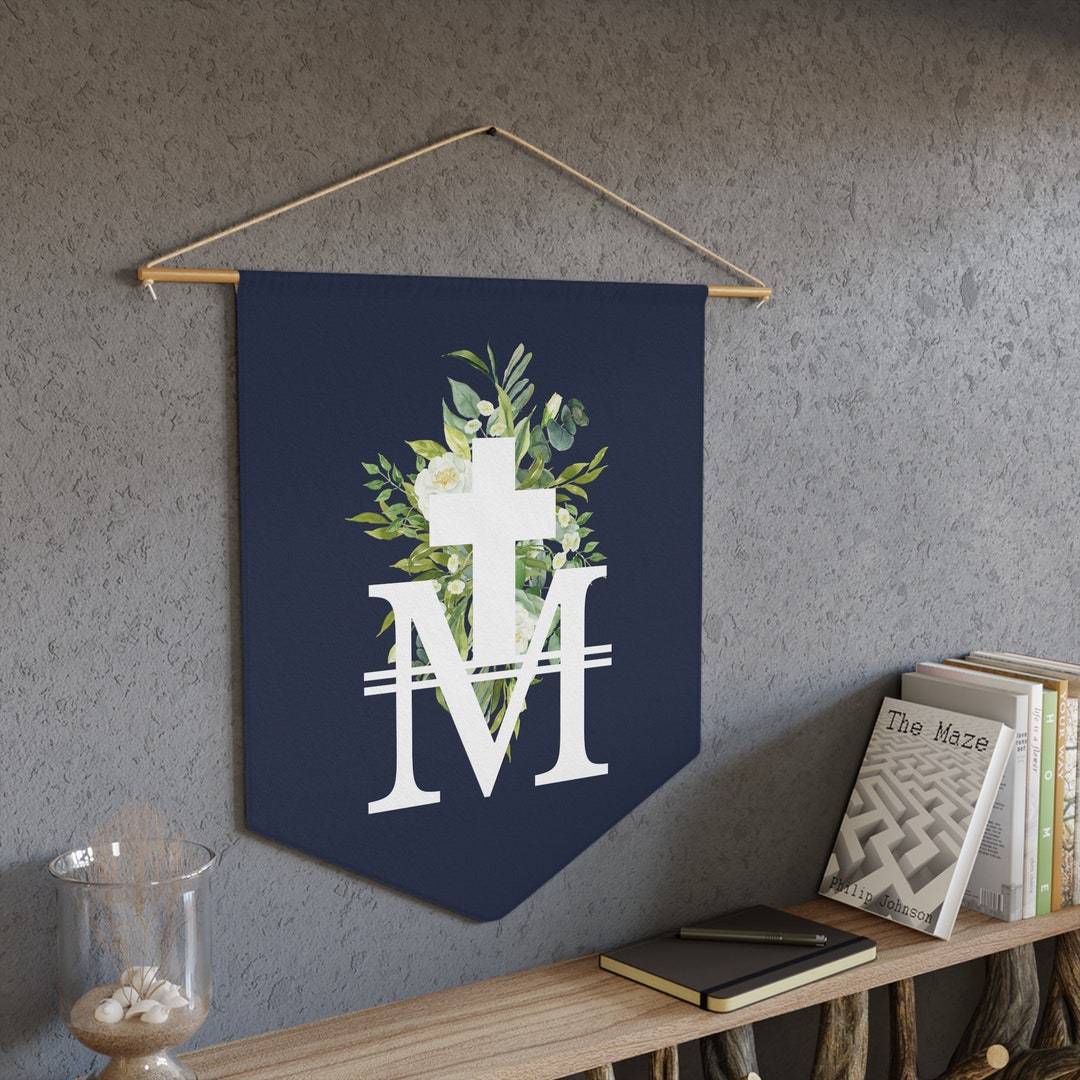 Marian Cross Banner, Auspice Maria Pennant, Catholic Wall Hanging ...