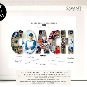 Coach Photo Collage - Editable Sports Team Thank You Signature Poster ...