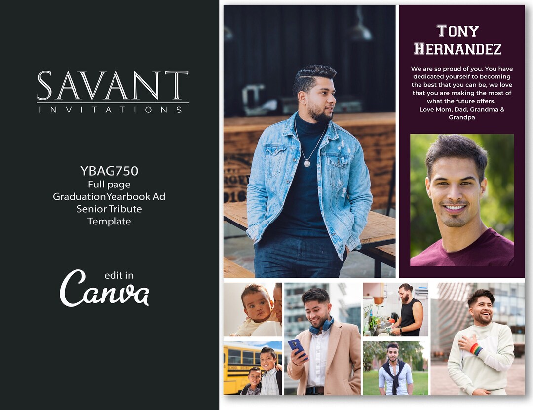 Yearbook Ad Full Page Senior Graduation Tribute Template, 8 Photo ...