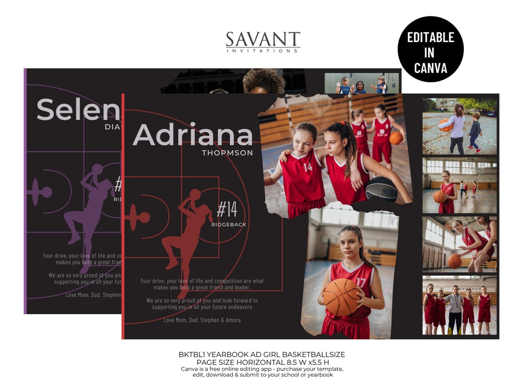 Editable Basketball Half Page Yearbook Ad - Sports Program Ad - Girl ...