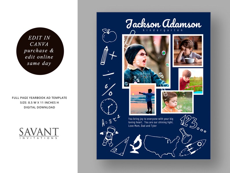 Yearbook Ad Template for Elementary Middle School Full Page - Etsy