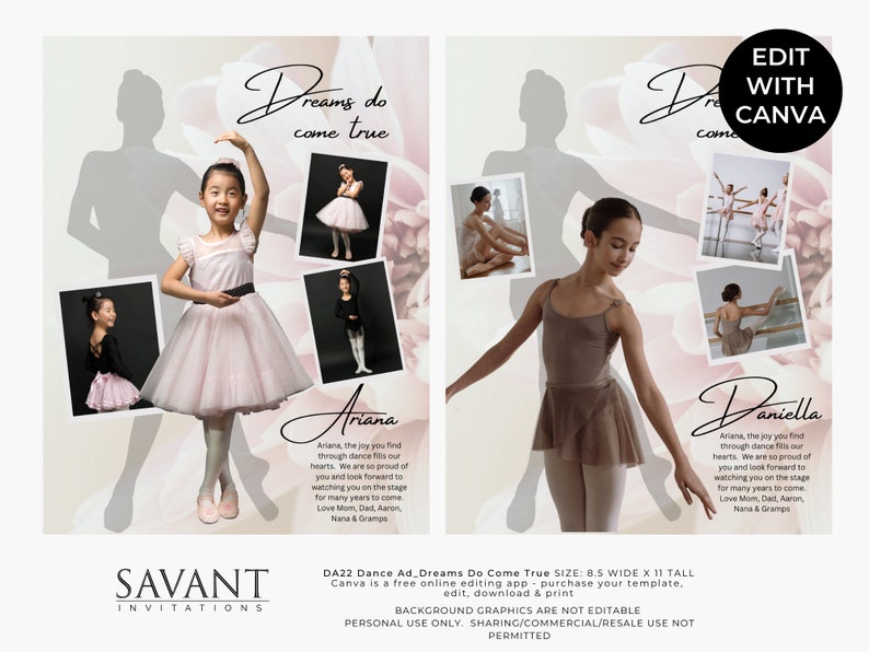 NEW! Ballerina Dance Ad Full Page, Ballet Dance Recital Program Ad ...