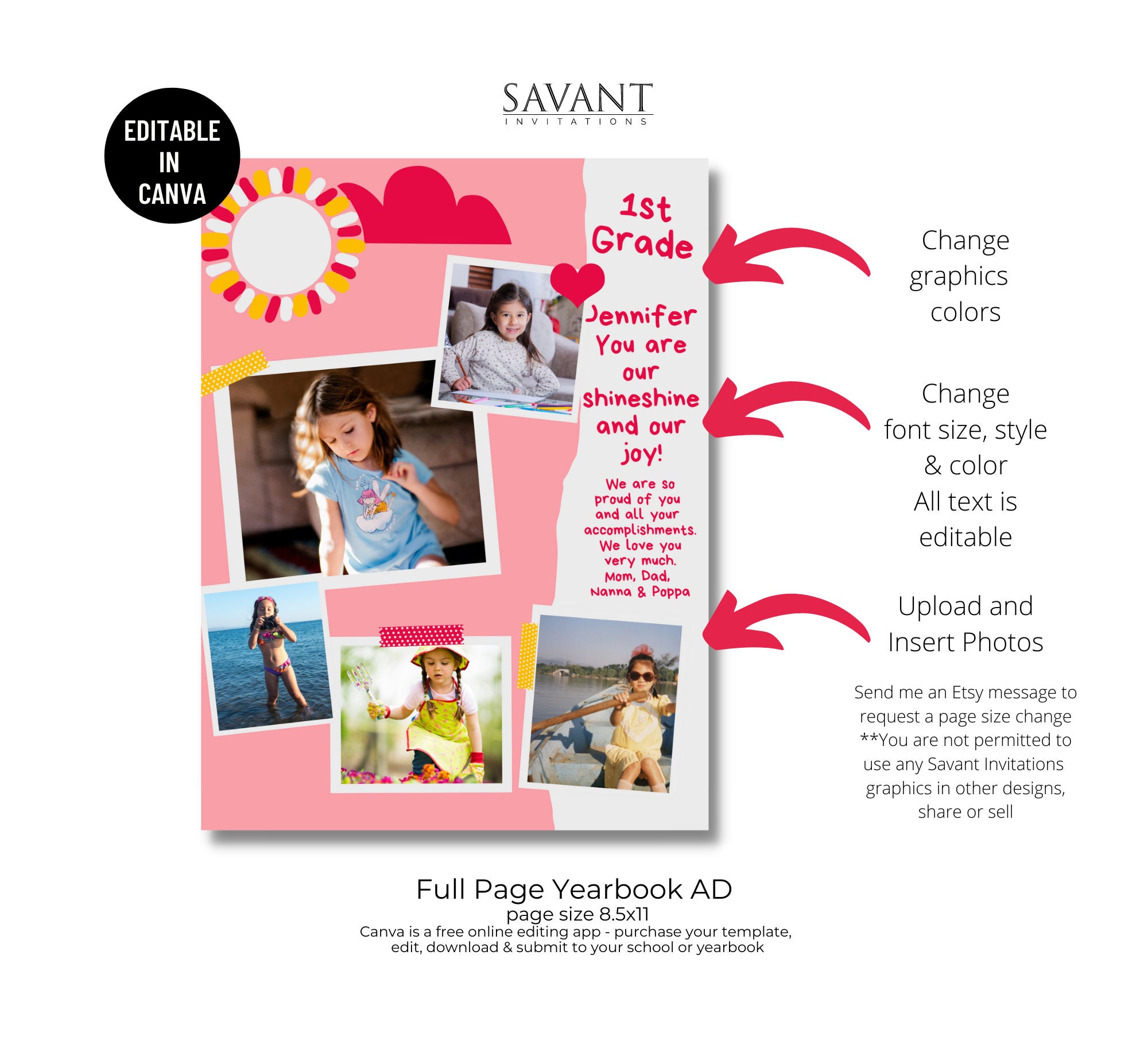 Sunshine Yearbook Ad for Elementary Middle School Full Page - Etsy