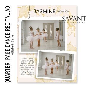 New! Quarter Page Floral Dance Recital Ad Template - Elegant Dance Program Ad - Photo Collage ...