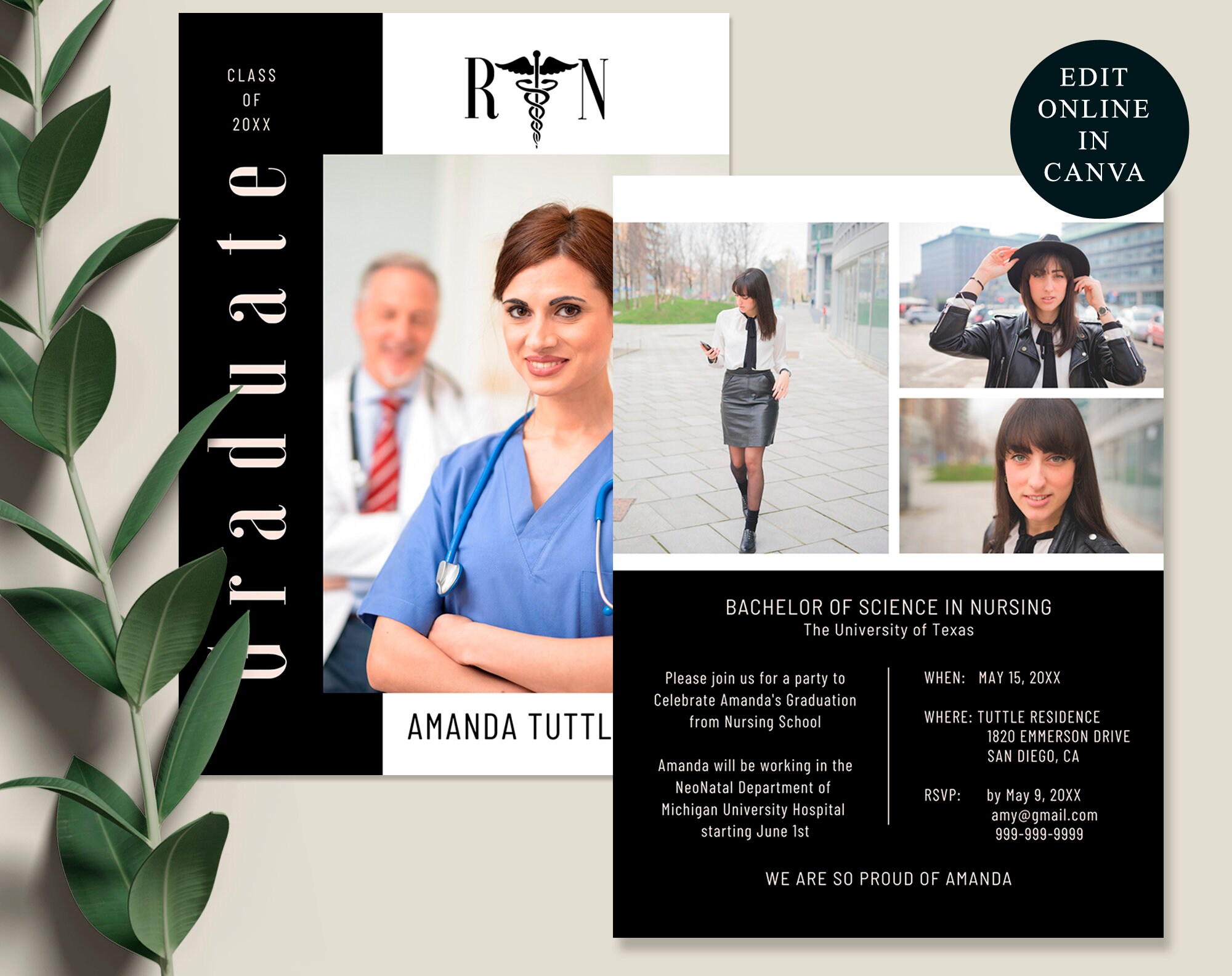 Nurse Graduation Card Template Graduation Invitation - Etsy