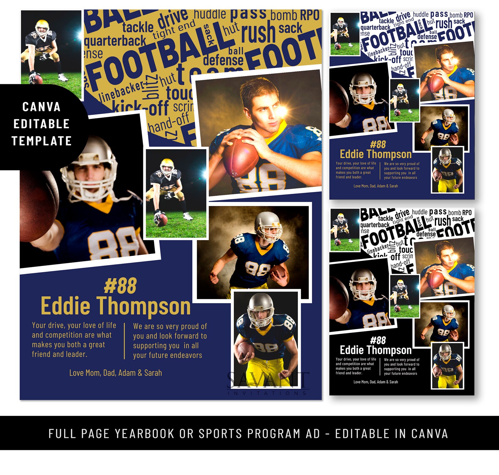 Full Page Football Yearbook Ad Template, Sports Program Ad, Editable in ...