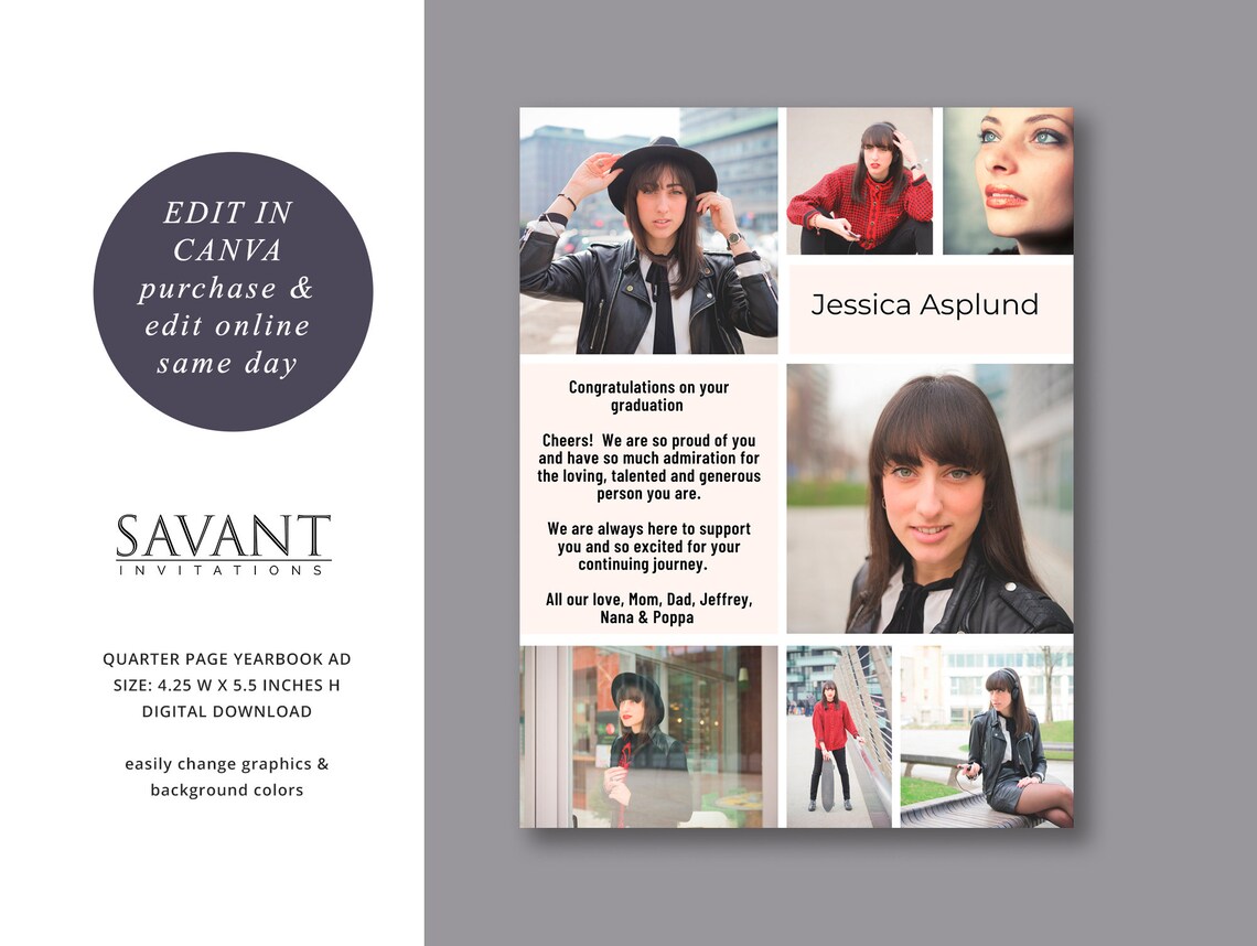 Yearbook Ad Canva Template Editable Modern School Yearbook - Etsy