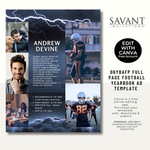 Senior Yearbook Tribute Ad Template Full Page - Football - Editable ...