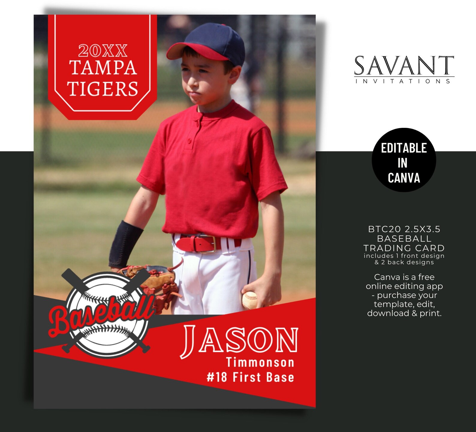 Baseball Trading Card Template Editable in Canva - 2.5X3.5 Player ...