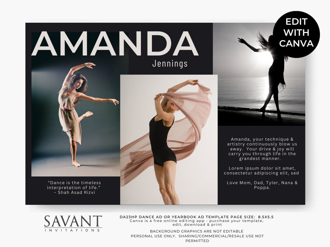 Half Page Dance Ad Template - Half Page Yearbook Tribute Ad Template ...