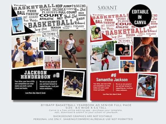 Basketball Yearbook Ad Full Page Sports Program Ad Editable - Etsy