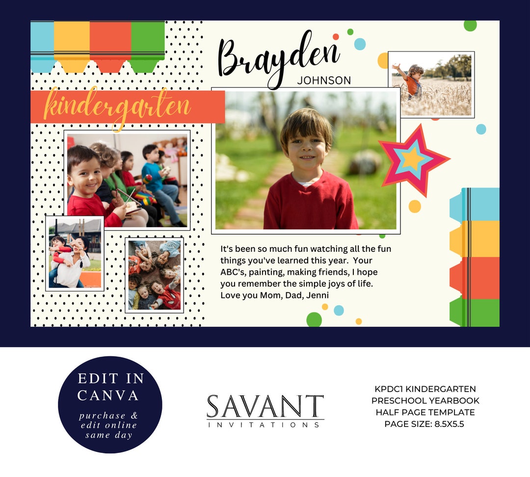 New! Kindergarten Preschool Yearbook Ad Tribute Template - Preschool ...