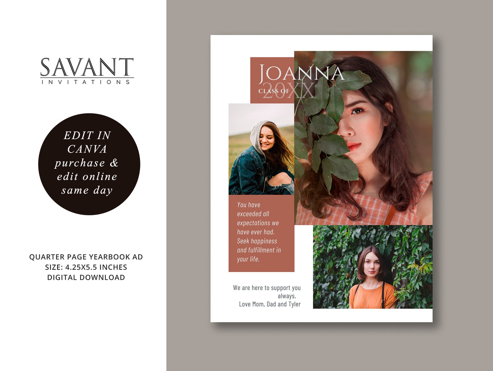 Yearbook Ad Canva Template Quarter Page Editable Modern | Etsy