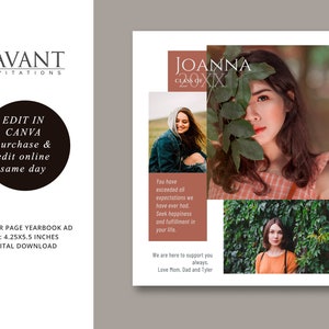 Yearbook Ad Canva Template - Quarter Page, Editable Modern School ...