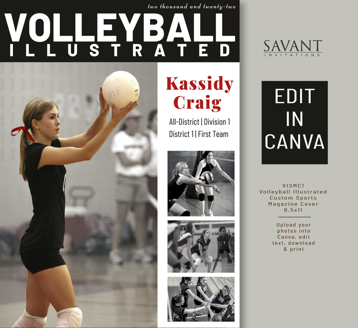 Volleyball Magazine Cover Template Personalized Sports - Etsy
