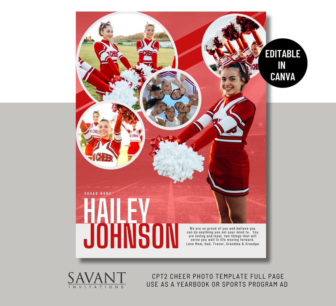 Full Page Yearbook Cheer Ad - Graduation Sports Program Ad Tribute ...