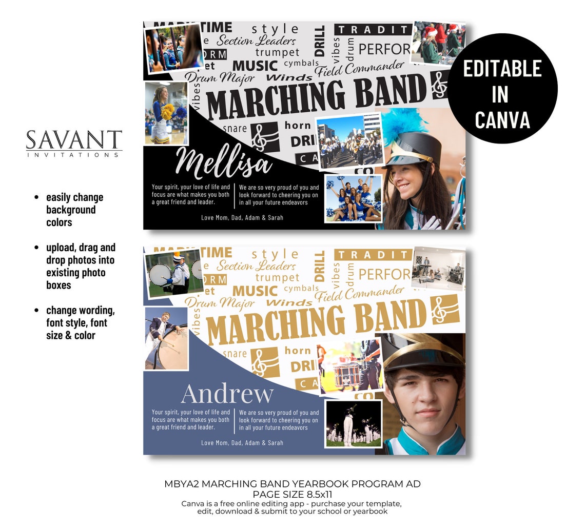 HALF PAGE Marching Band Yearbook Ad Template, Program Ad, Editable in ...