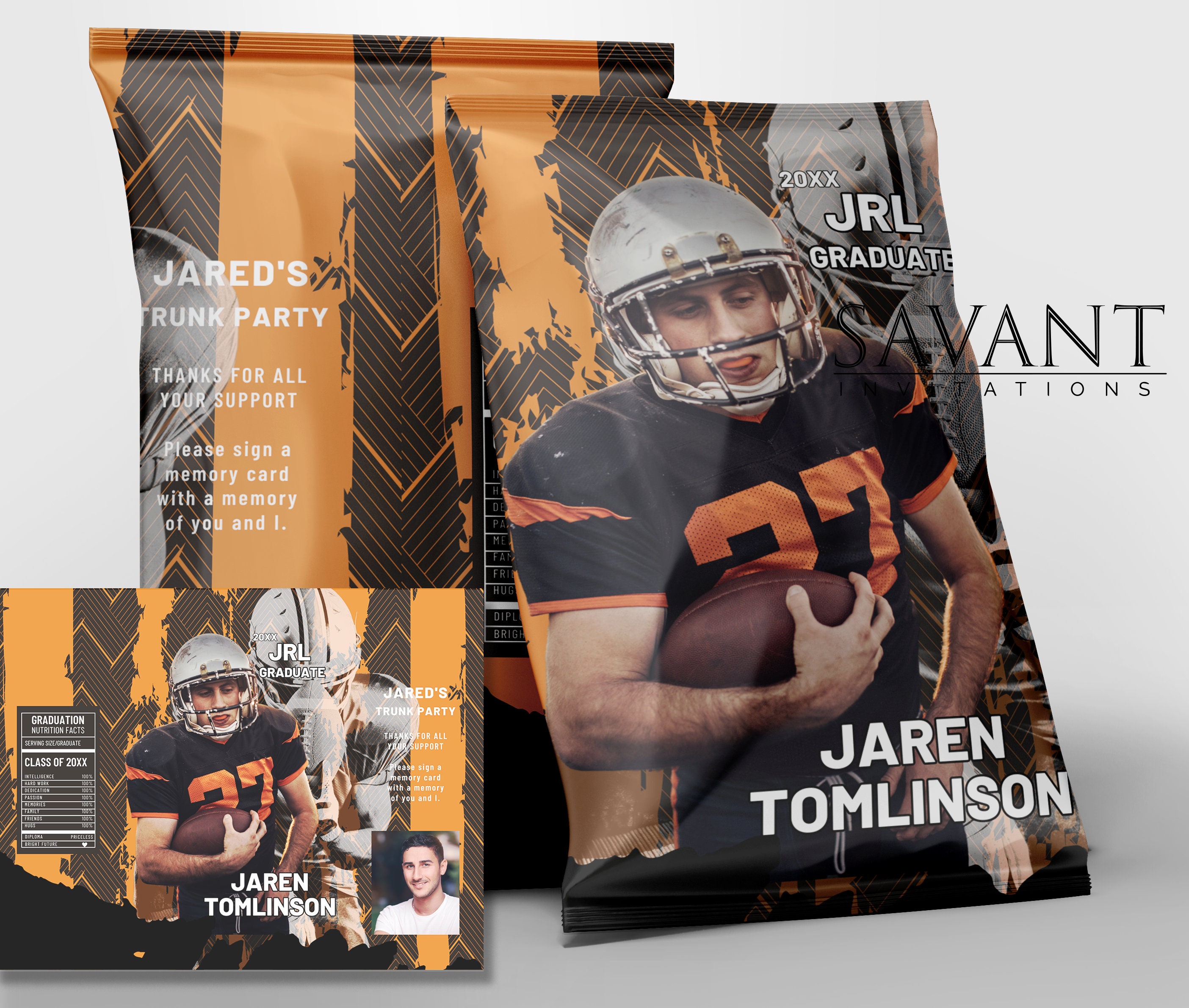 Football Grad Party Favor Template Bundle-includes Chip Bag+chocolate ...
