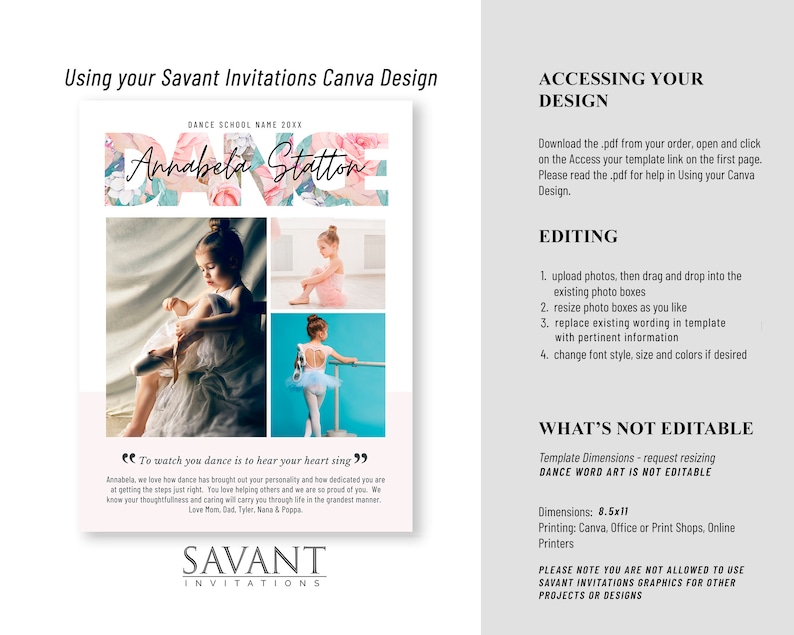 Full Page Dance Recital Ad, Dance Recital Program Ad, Canva Template ...