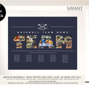 Baseball Team Photo Collage Template - Editable Team Poster, Gift for ...
