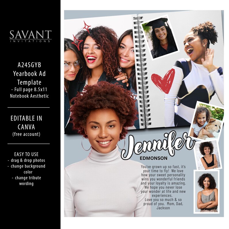 Graduation Yearbook Ad Template – Notebook, Editable Canva Design ...