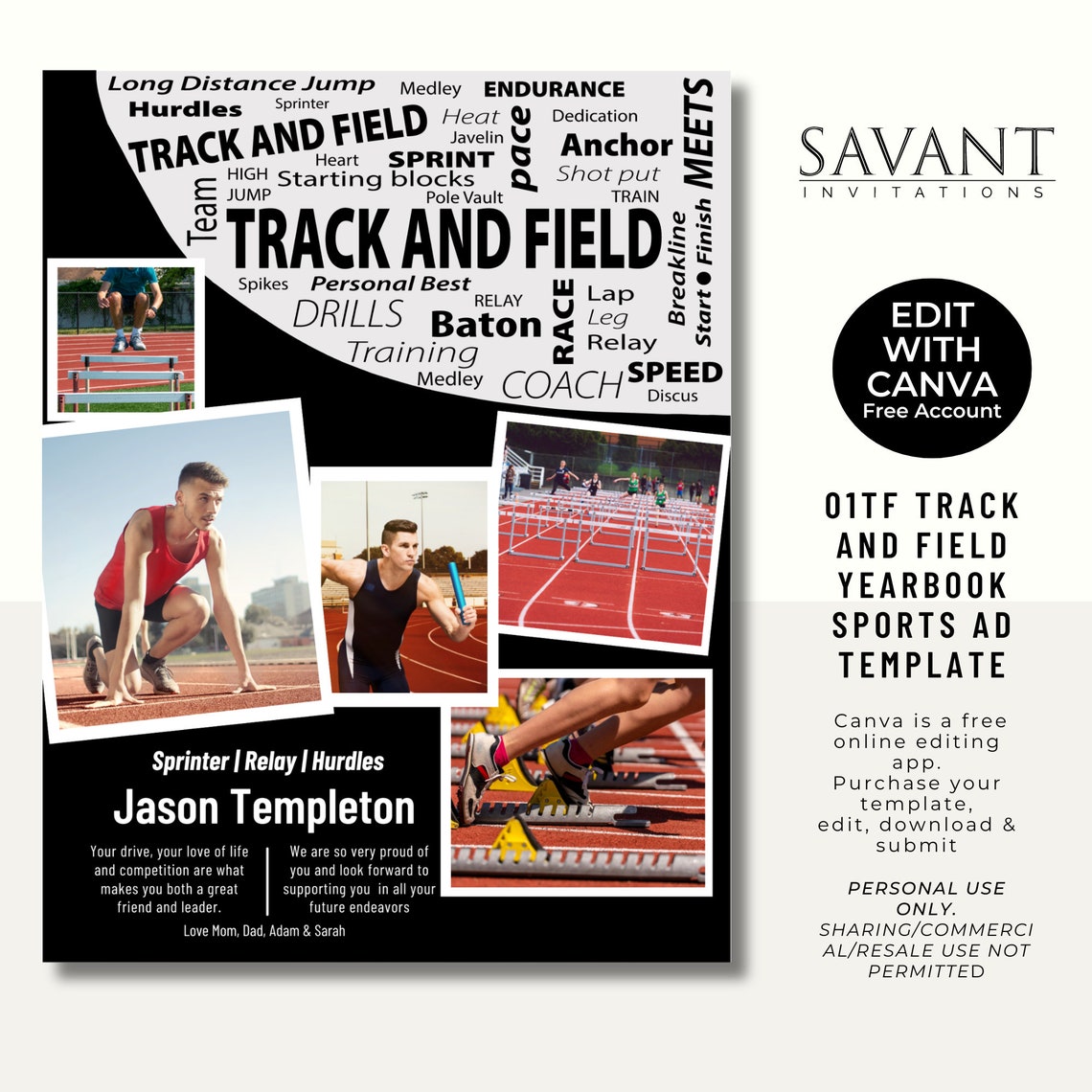 Full Page Track and Field Yearbook Ad Template, Sports Program Ad ...