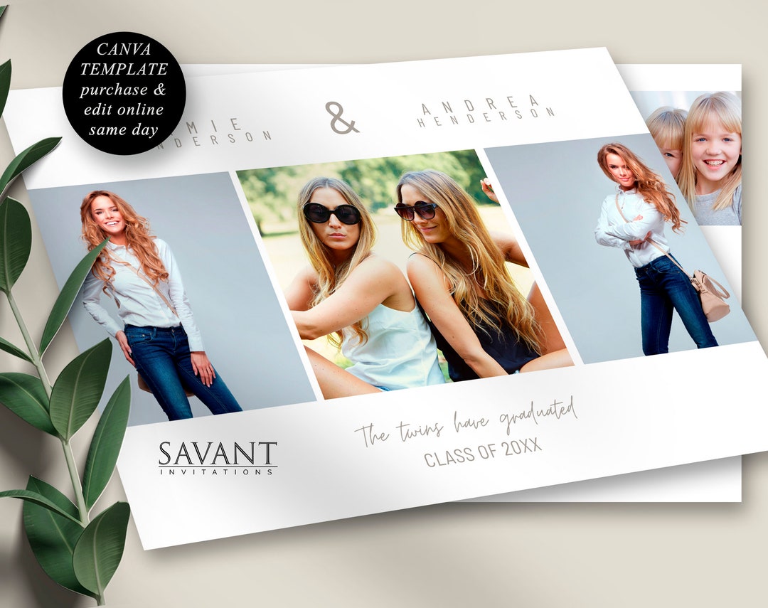 Twins Graduation Announcement Template, Editable Canva Template ...