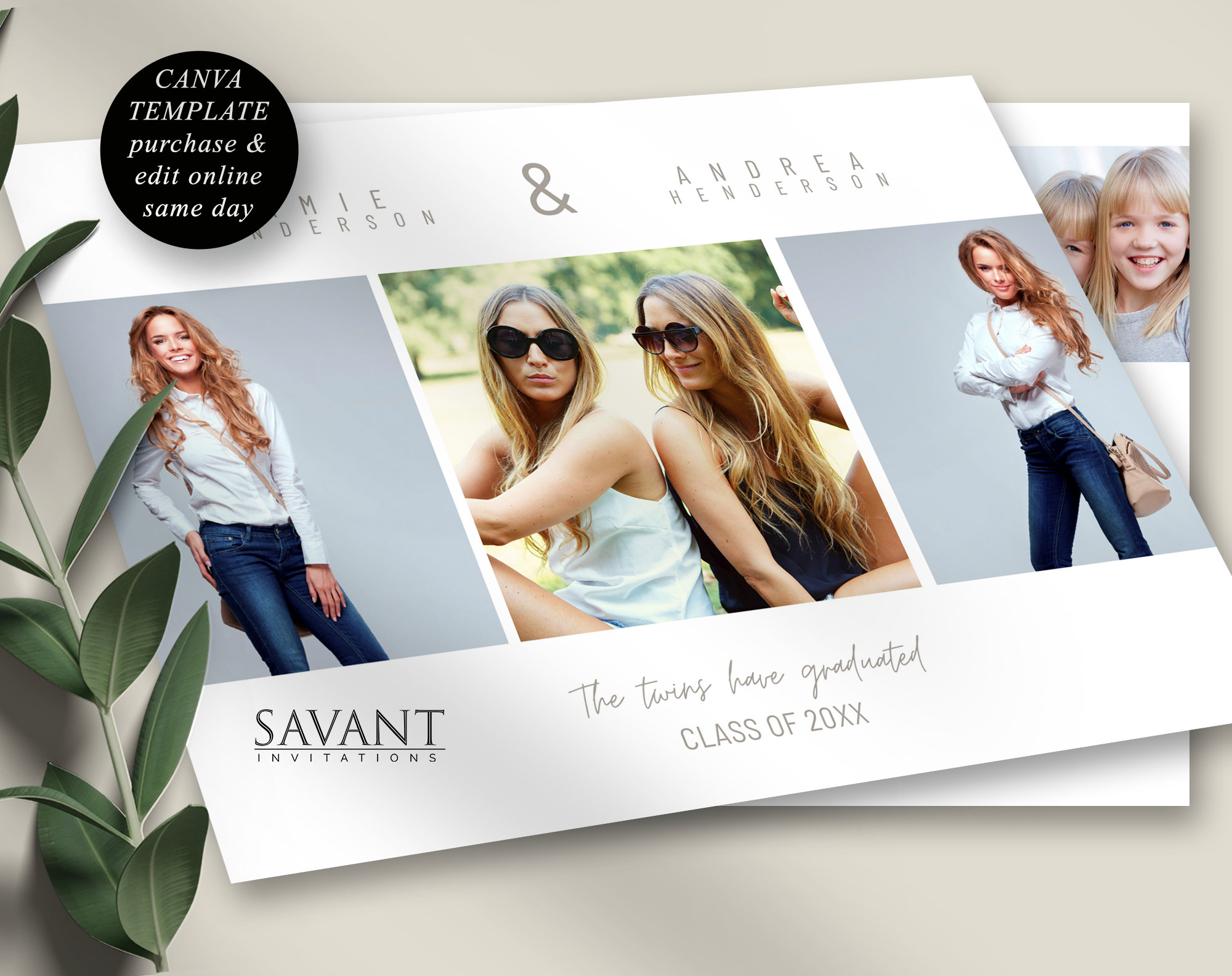 Twins Graduation Announcement Template, Editable Canva Template ...