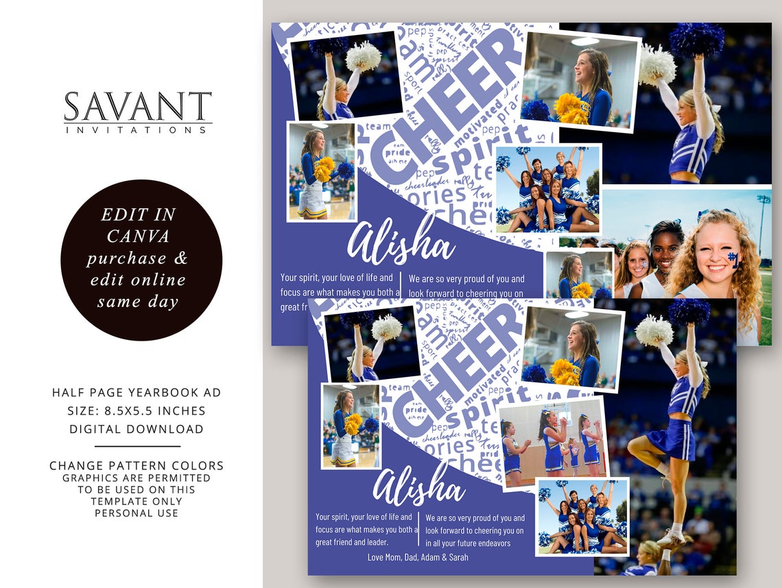 Half Page Cheer Yearbook Ad Template, Sports Program Ad, Editable in ...