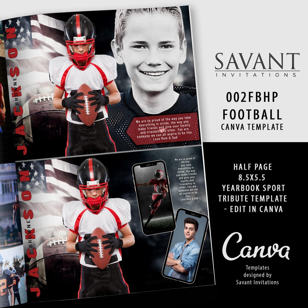 NEW! Half Page Football Program Yearbook Sports Dedication Ad Template ...