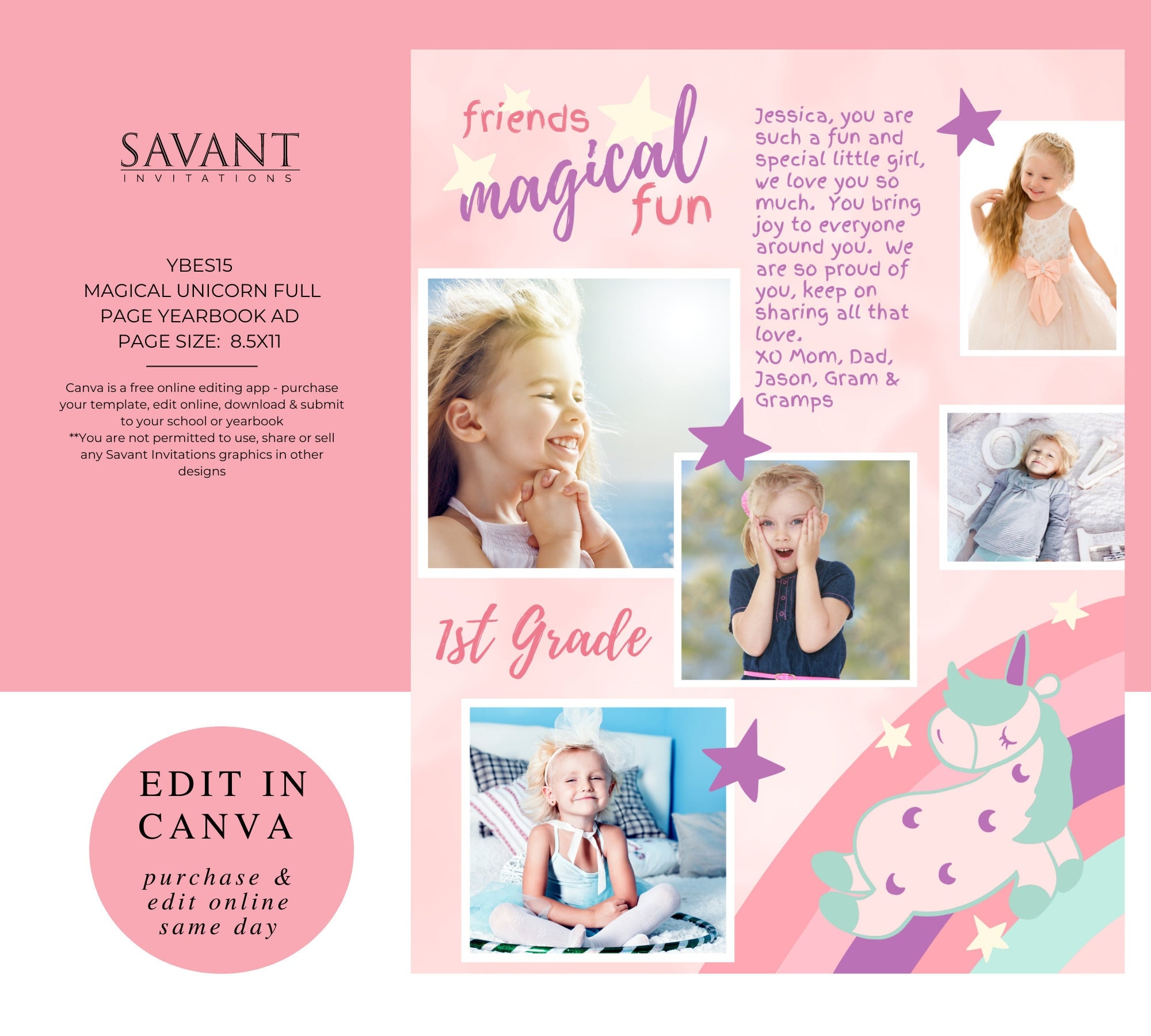 FULL PAGE Magical Unicorn Yearbook Ad for Elementary Middle - Etsy