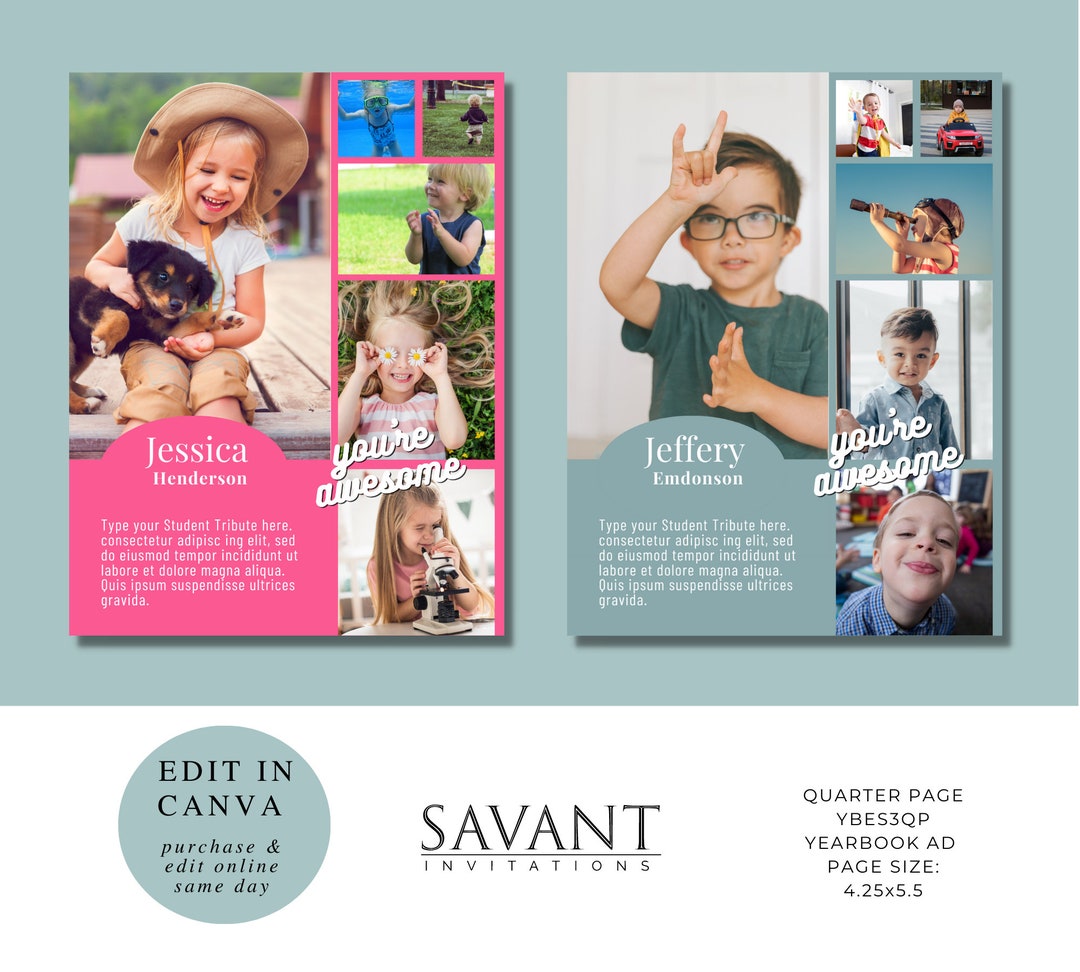 QUARTER PAGE Photo Yearbook Ad for Elementary Middle School, Yearbook ...